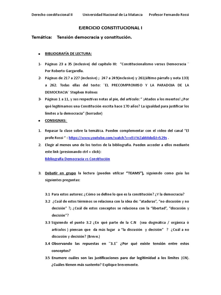 Ejercicio Constitucional I Temática: Tensión Democracia y Constitución | PDF | Justicia | Crimen ...