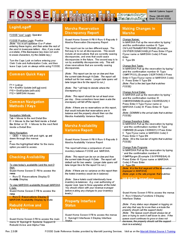 Marsha Reservation Discrepancy Report: Marriott Systems Support Phone ...