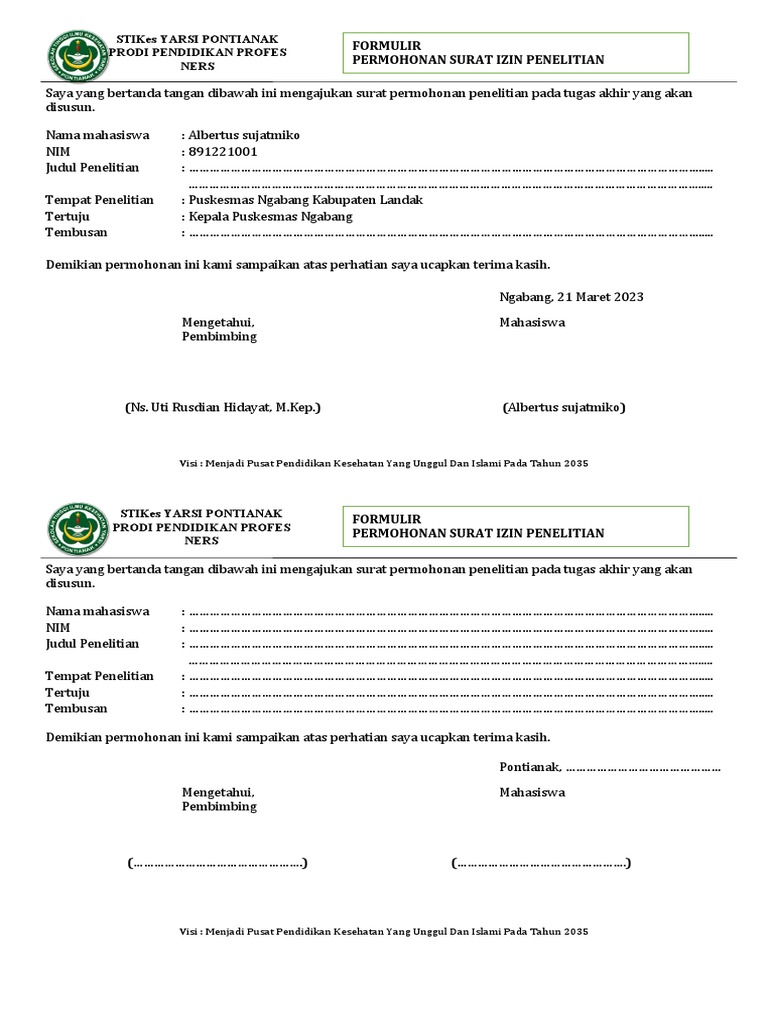 Form Izin Penelitian Ners | PDF