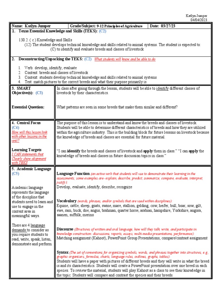 Edtpa Lesson Plan Guide LPG | PDF | Learning | Cognition