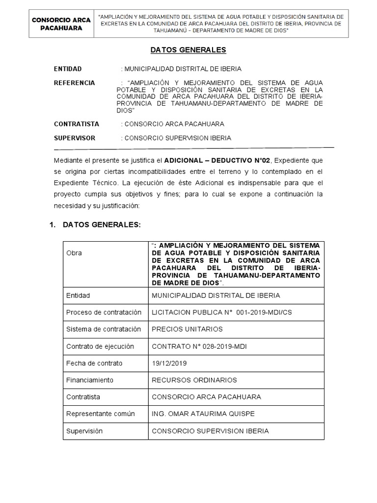 Mejora del Agua en Pacahuara, Iberia | PDF