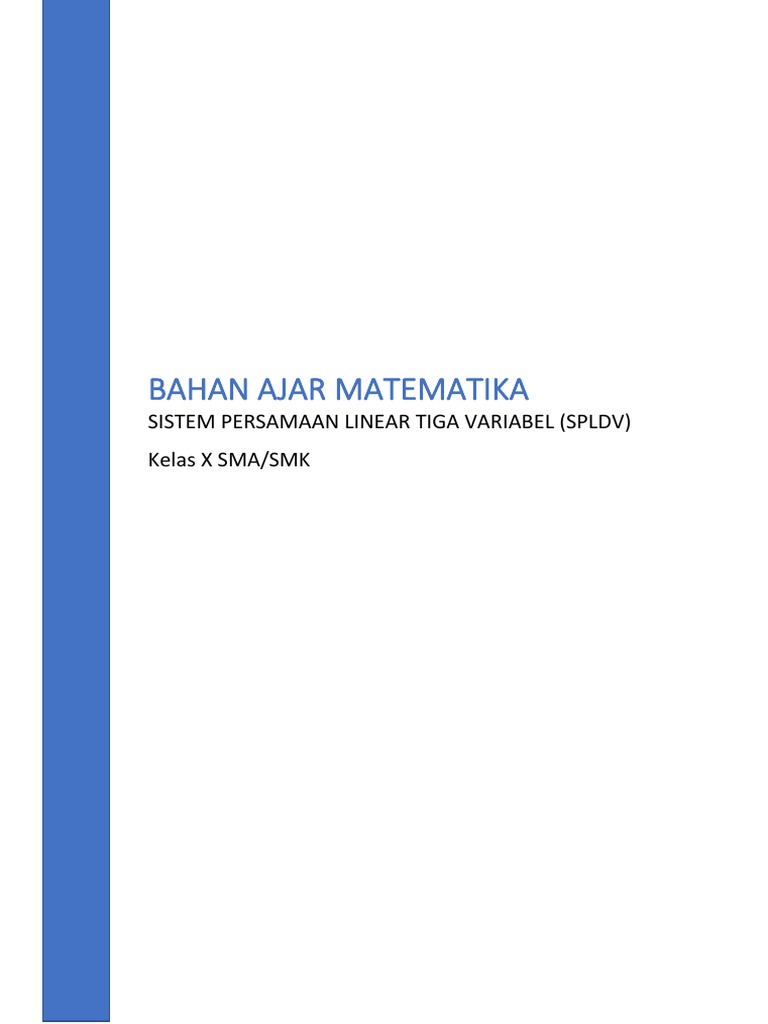 Bahan Ajar Matematika: Sistem Persamaan Linear Tiga Variabel (SPLDV ...