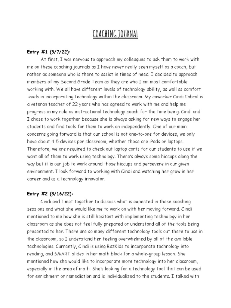 Coaching Journal 1 | PDF | Classroom | Teachers