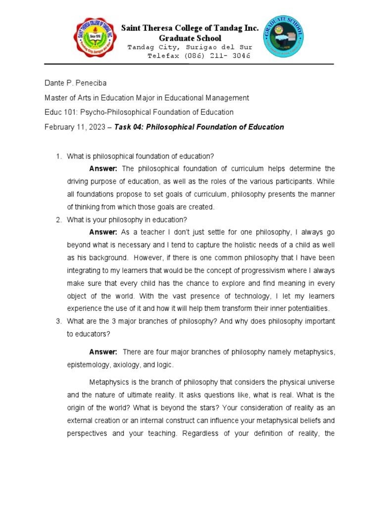 Philosophical Foundation of Education | PDF | Reason | Knowledge