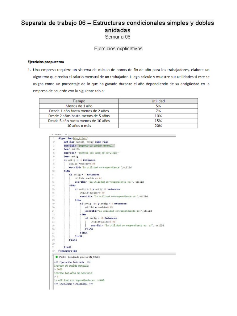 Separata de Trabajo 06 Algoritmos | PDF