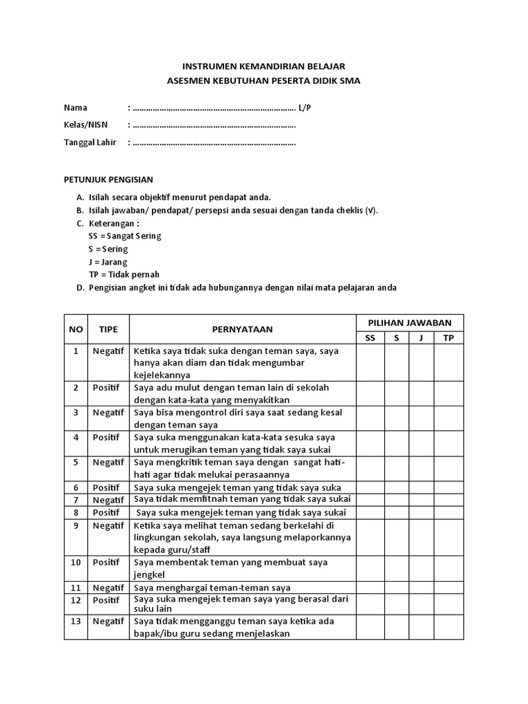 Instrumen Bullying | PDF