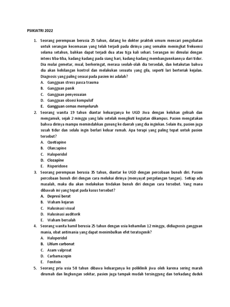 SOAL MCQ PSIKIATRI 2022 | PDF