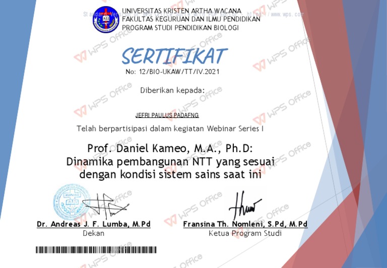 Sertifikat Nama Lengkap - JEFRI PAULUS PADAFING | PDF