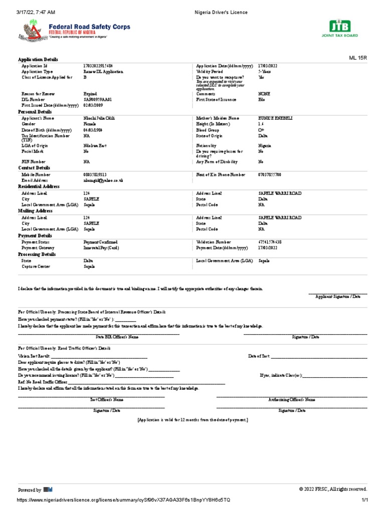 Nigeria Driver's Licence - Nkechi Odili | PDF | Identity Document ...