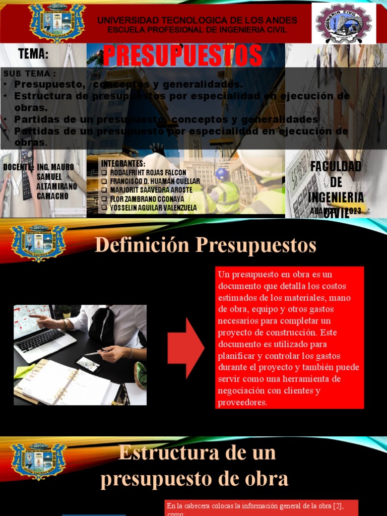 Presupuestos Diapositiva... | PDF | Presupuesto | Ingeniero civil