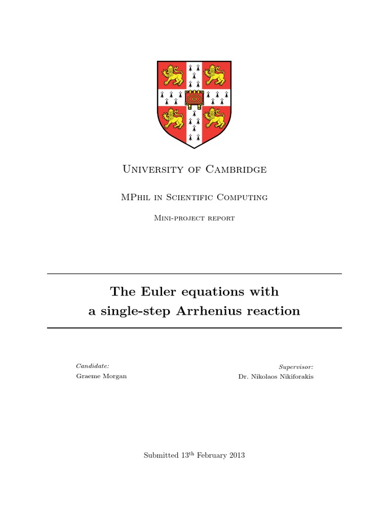 The Euler Equations With A Single-Step Arrhenius Reaction | Download ...