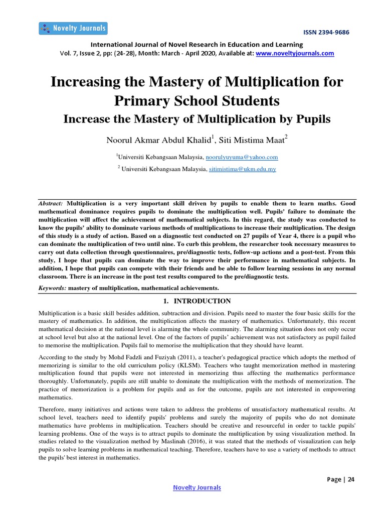 Increasing The Mastery of Multiplication For Primary School Students ...
