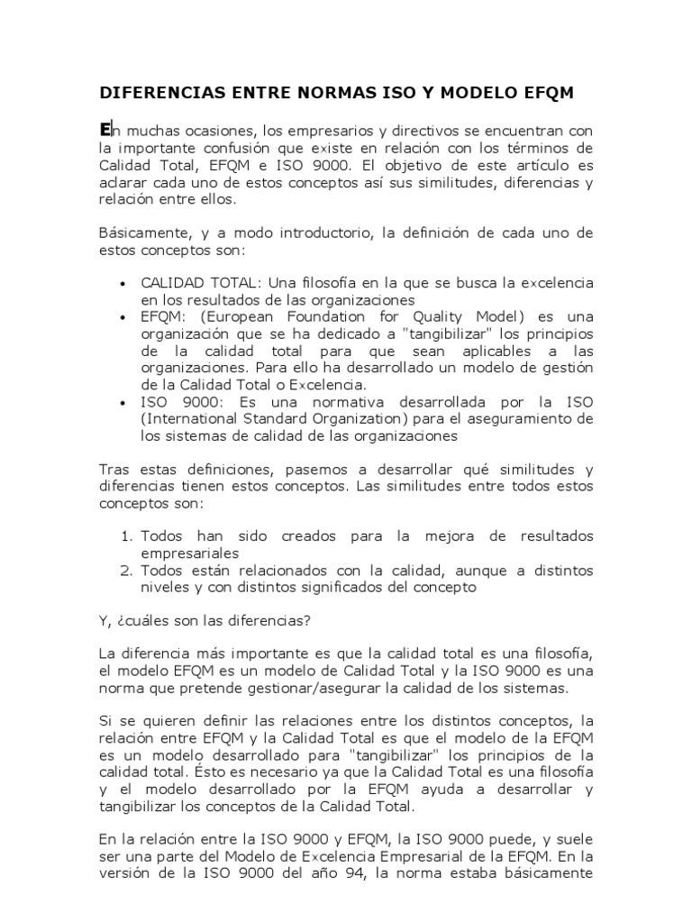ISO vs EFQM: Guía para Empresarios | PDF | Iso 9000 | Calidad (comercial)
