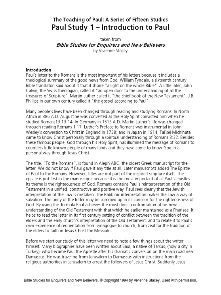 Paul Study 1 - Introduction To Paul | PDF | Epistle To The Romans ...