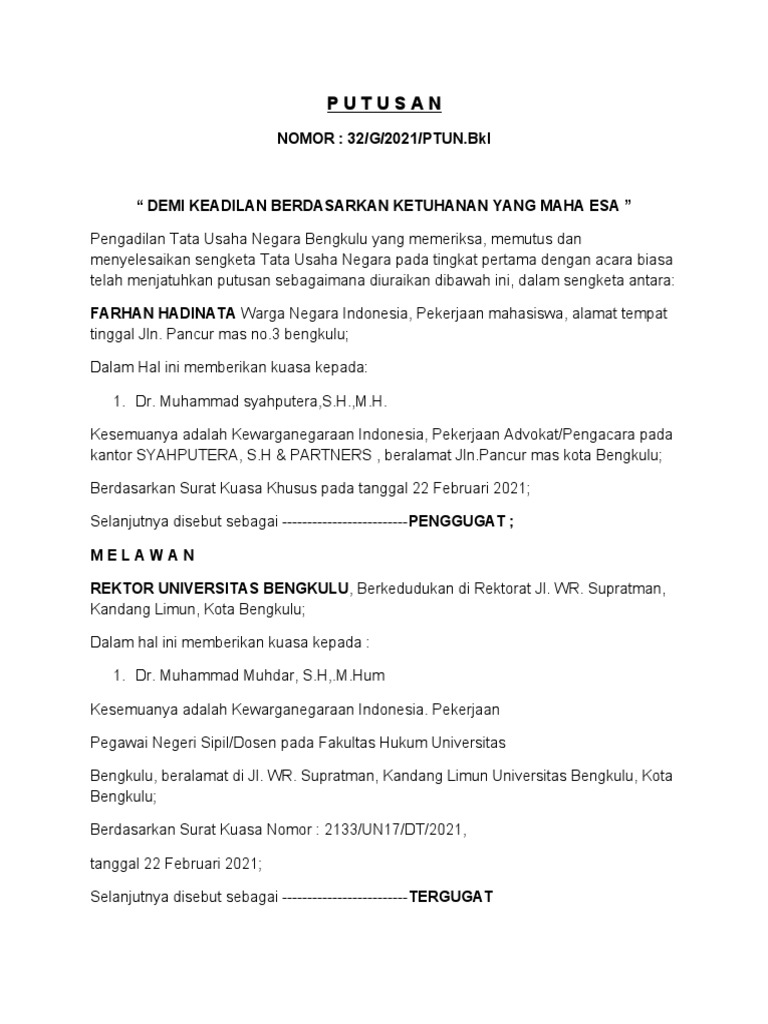contoh Surat putusan gugatan PTUN | PDF