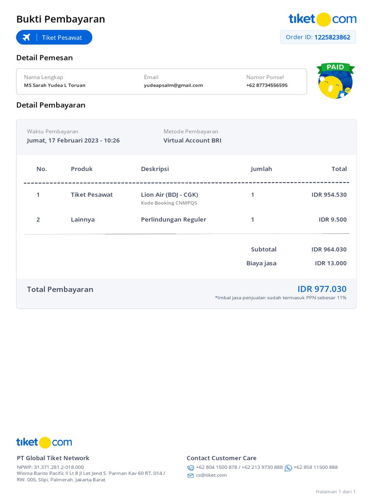 E Receipt Flight ID 1225823862 | PDF