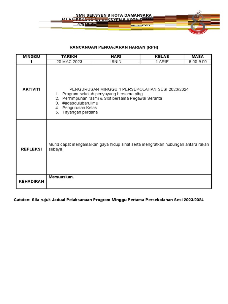E-Rph Minggu 1 Persekolahan Sesi 2023 - 2024 | PDF