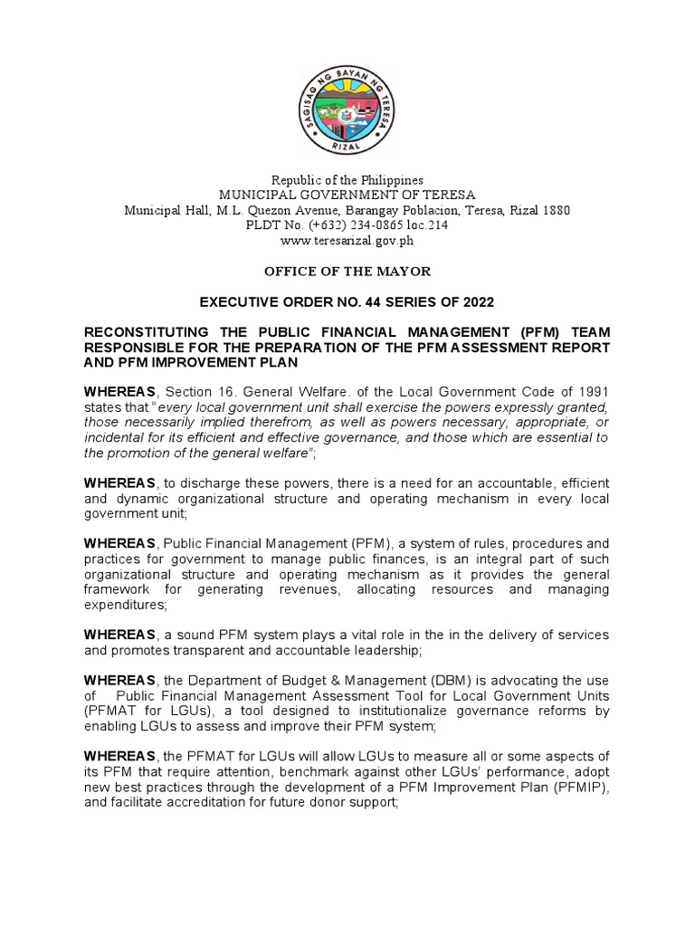 Executive Order No. 44 Series of 2022 Reconstituting The Public ...