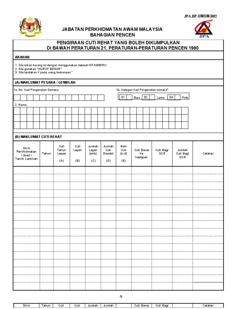Borang Jpa - Bp.umum.b02 | PDF