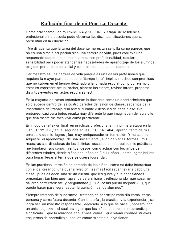 Reflexión Final de Mi Práctica Docente | PDF | Aprendizaje | Enseñando