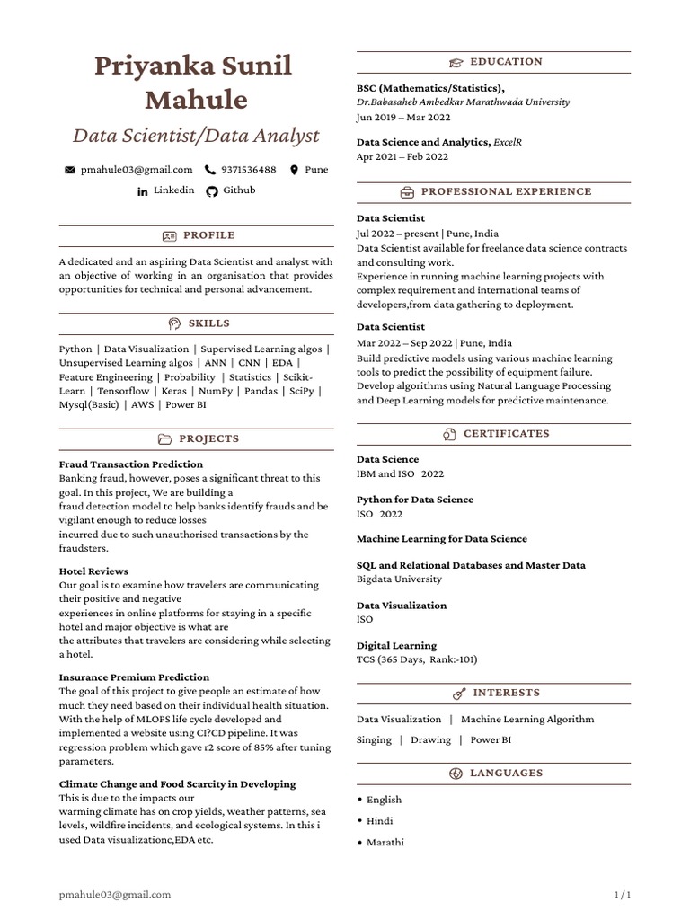 Priyanka Sunil Mahule: Data Scientist/Data Analyst | PDF | Machine Learning | Data Science