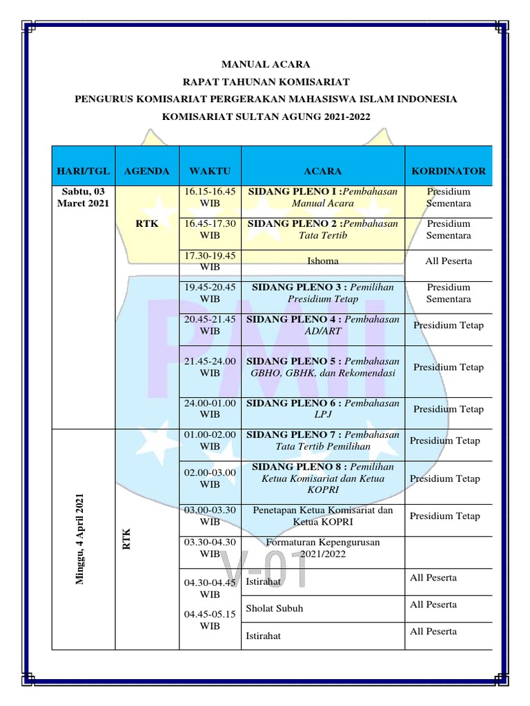 Draf RTK Pmii Komisariat Sultan Agung Semarang 2020 | PDF