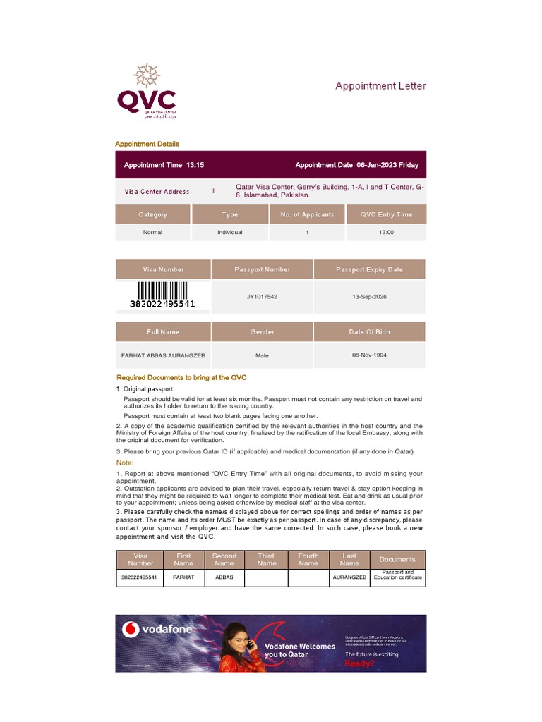 A Detailed Appointment Letter for Biometric Enrollment and Medical ...