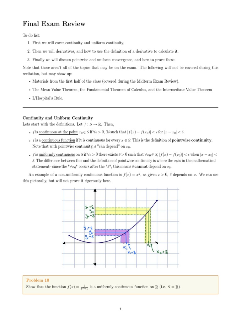 Final Exam Review Problem 10 Pdf Limit Mathematics Continuous Function