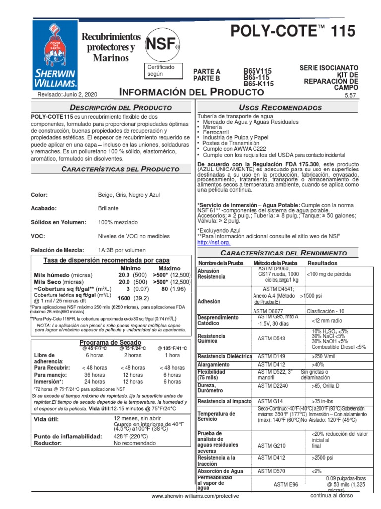 POLY-COTE 115 - EspanÞol | PDF | Revestimiento | Agua