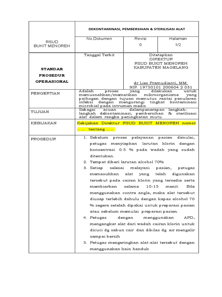 Spo Dekontaminasi, Pembersihan & Sterilisasi Alat | PDF