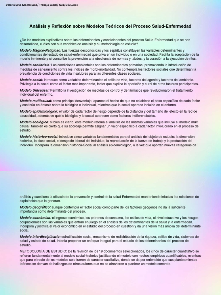 Análisis Y Reflexión Sobre Modelos Teóricos Del Proceso Salud Pdf 8398