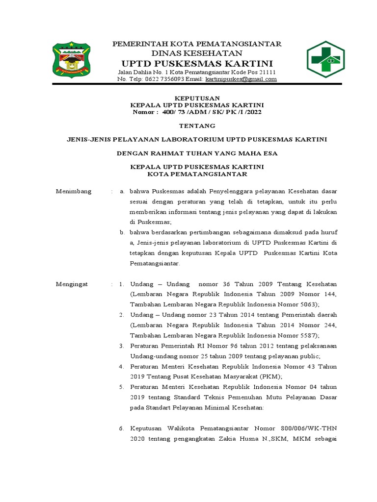 SK Jenis-Jenis Pelayanan Lab | PDF