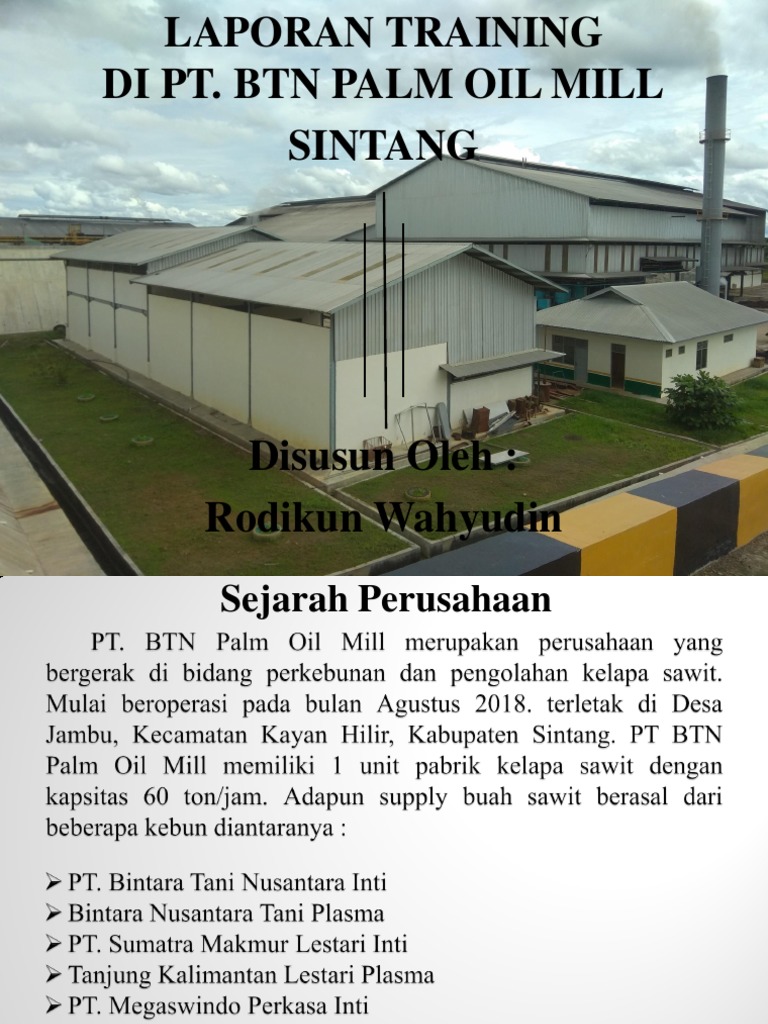Laporan Training Di Pt. BTN Palm Oil Mill Sintang | PDF