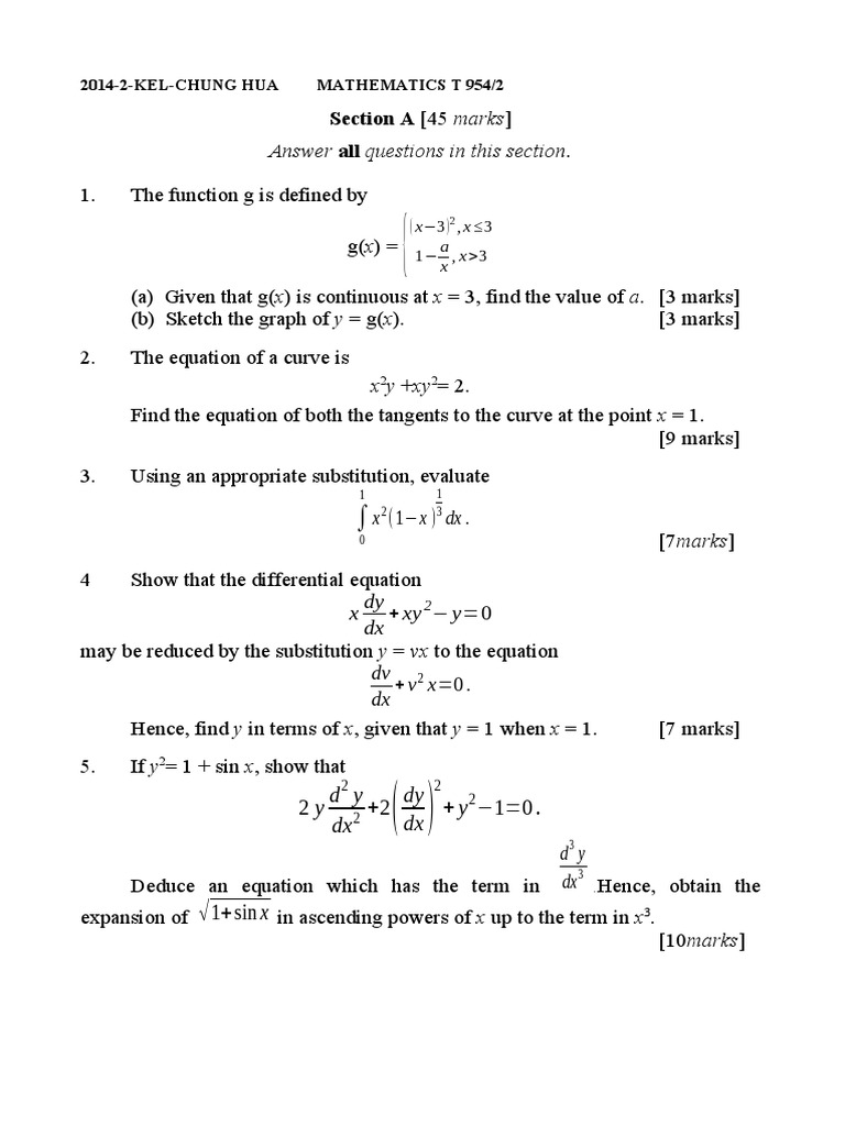2014-2-Kelantan-Chung Hua | PDF | Equations | Mathematical Physics