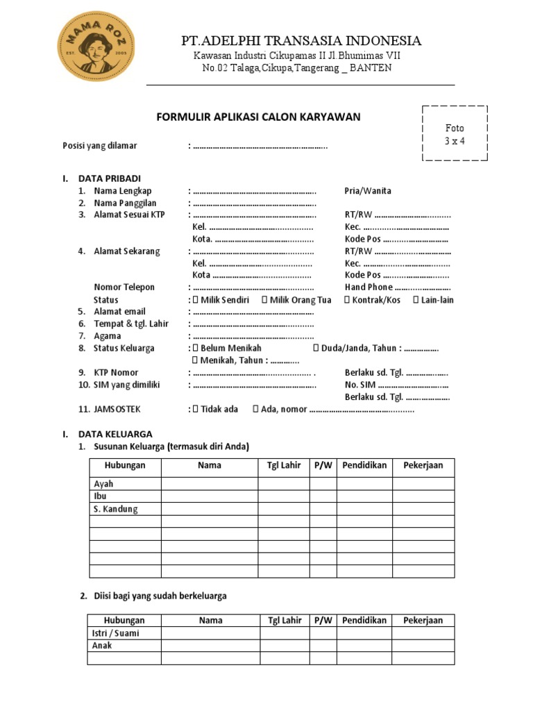 Form Calon Pelamar | PDF