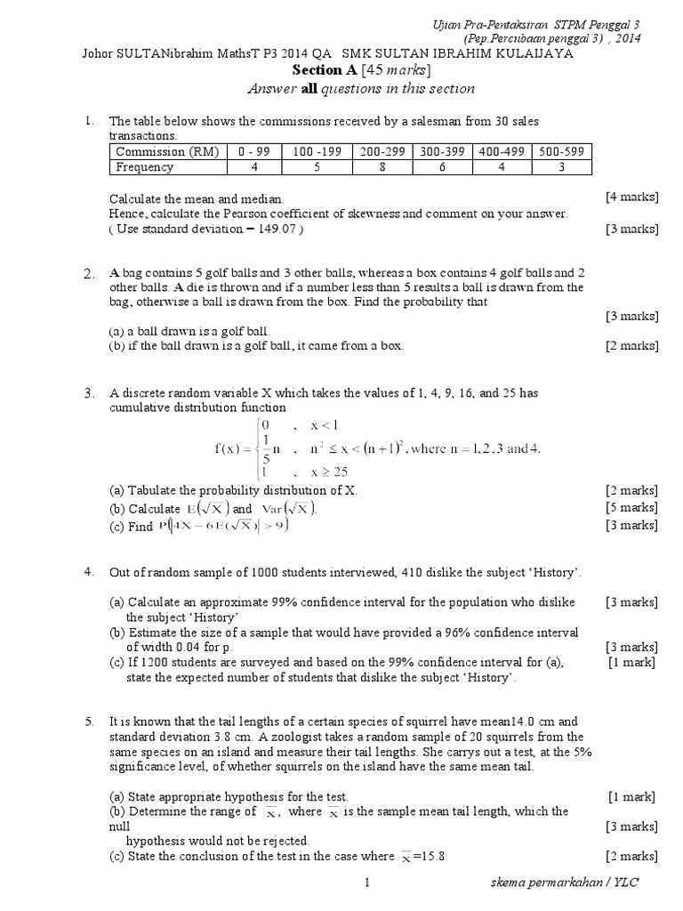 Answer All Questions in This Section | PDF | Probability Distribution ...