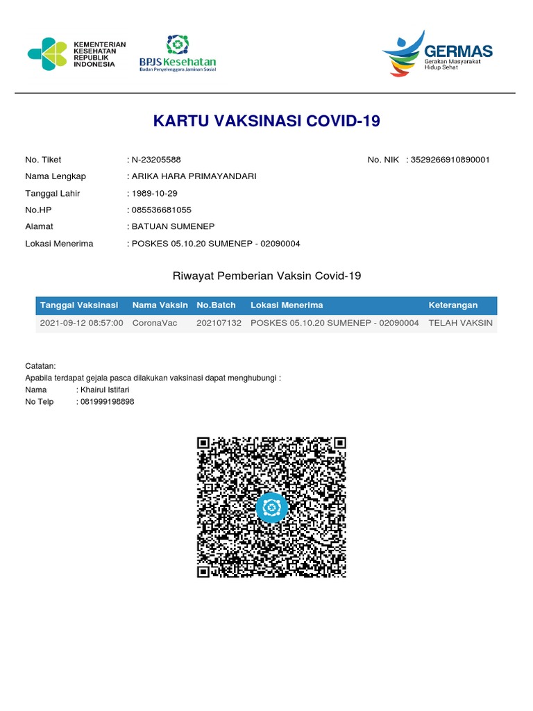 Sertifikat Vaksin 1 | PDF