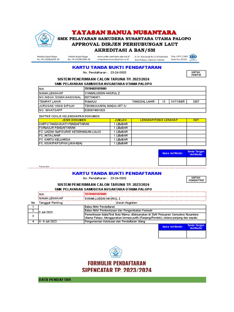 FORM PPDB 2023 (Jawaban) - BUKTI | PDF