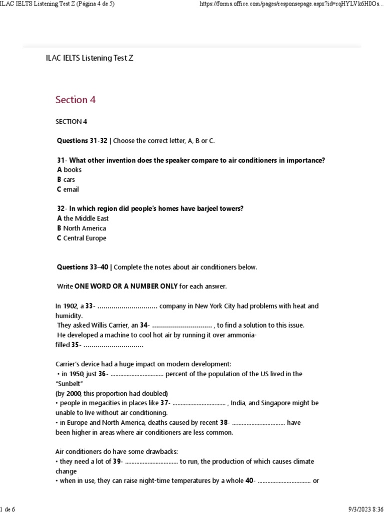ILAC IELTS Listening Test Z (Página 4 de 5) PW1 | PDF | Air ...