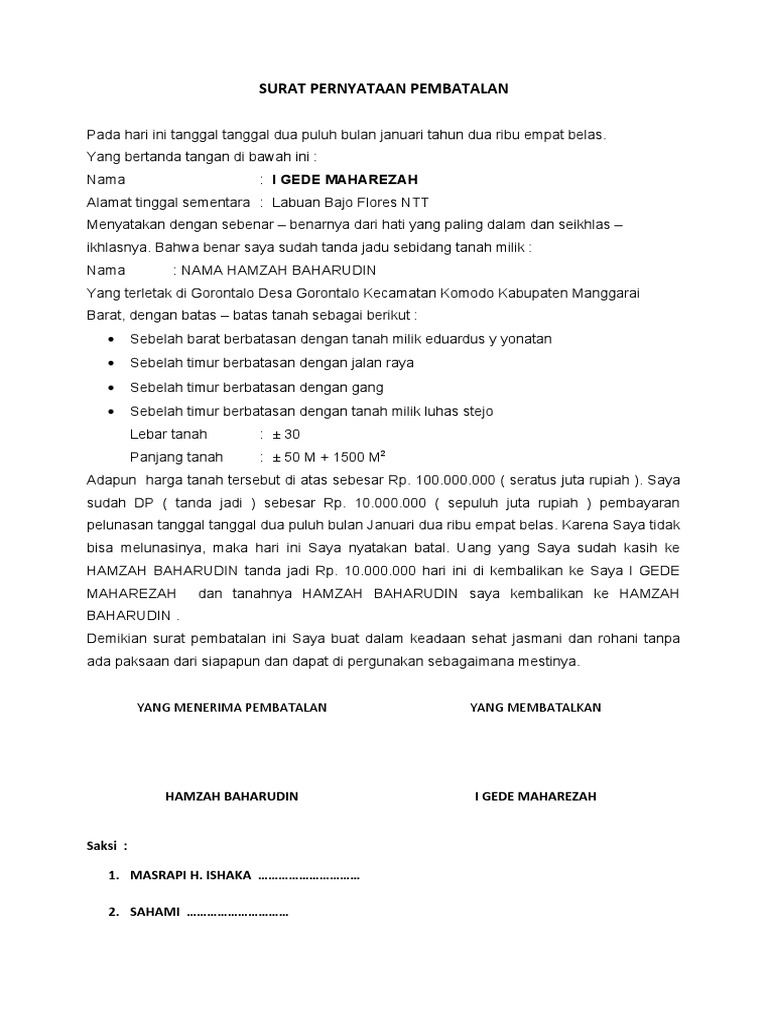 Surat Pernyataan Pembatalan Pdf