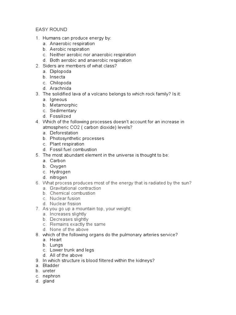 Science Quiz Elim | PDF | Atmosphere Of Earth | Atmosphere