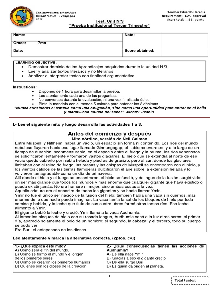 Prueba unidad 3 (7mo) sin respuestas | PDF | Fonética | Fonología