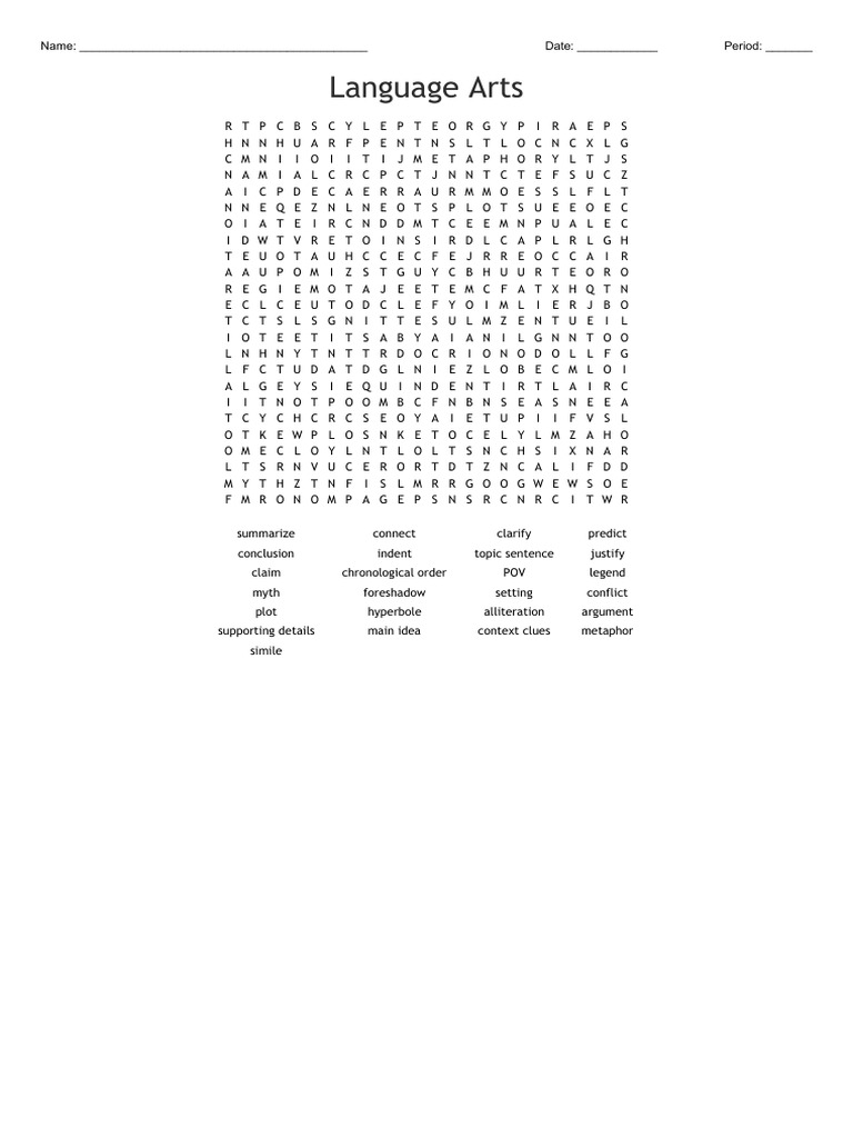 Language Arts Word Search | Download Free PDF | Linguistics | Cognition