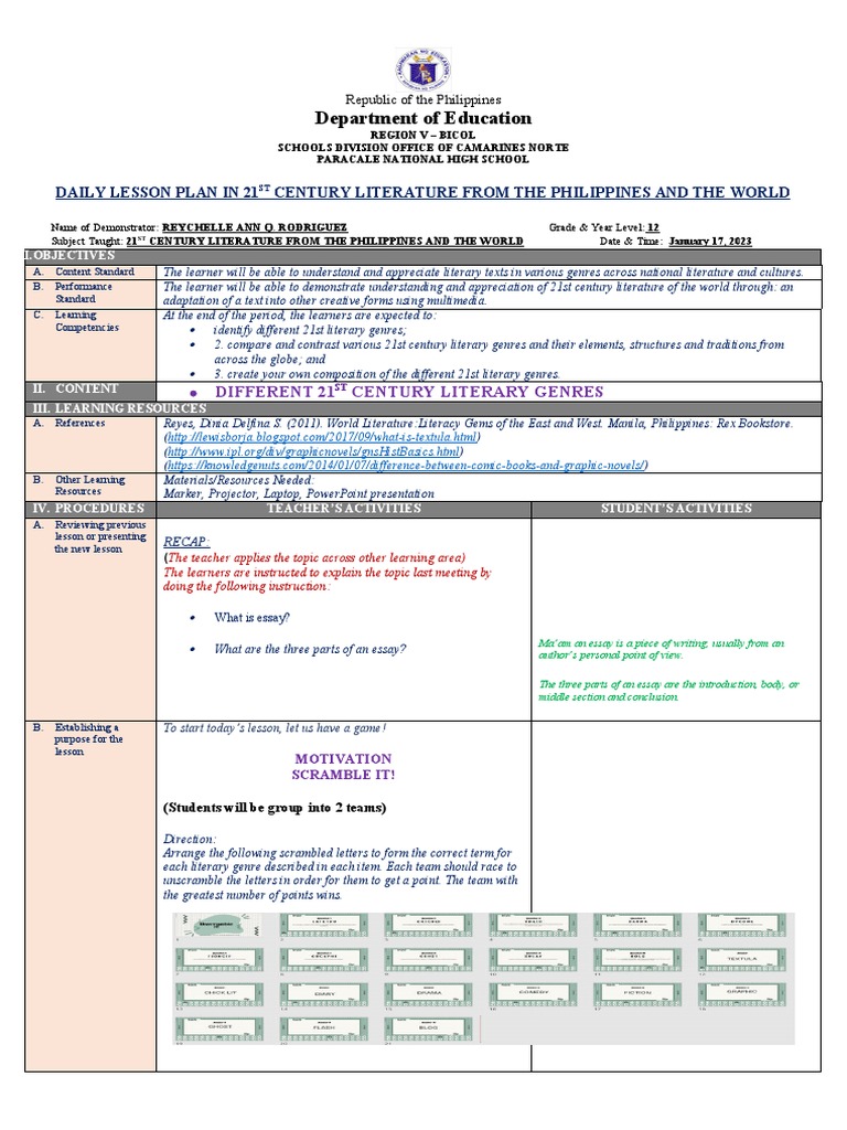 21ST CENTURY-COT1-2023-RFQR | PDF | Creative Nonfiction | Essays
