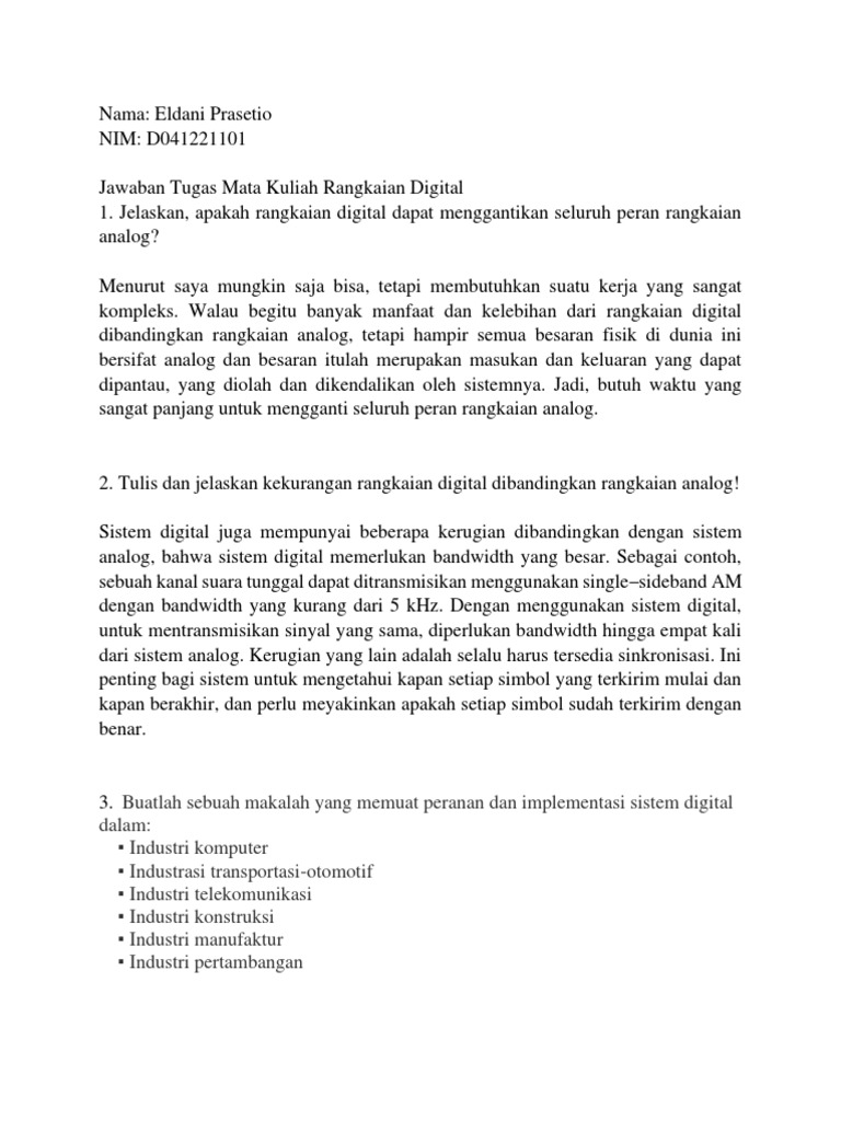 Tugas Dan Makalah "Peranan Dan Implementasi Sistem Digital" Rangkaian Digital by Eldani Prasetio ...