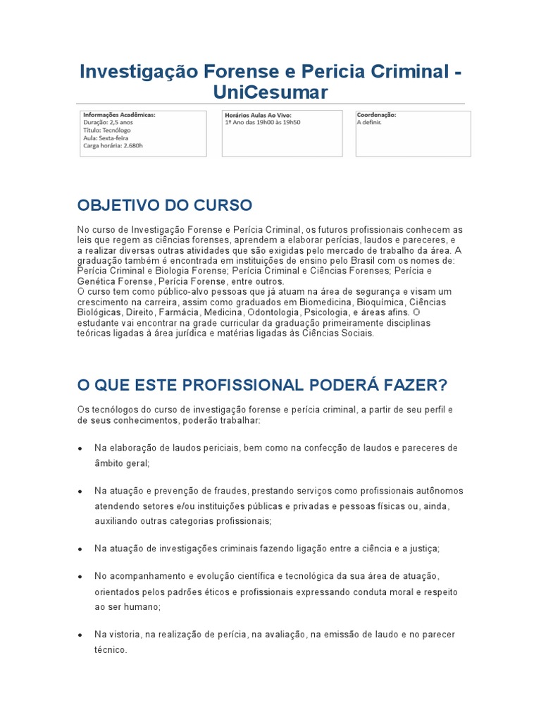 Investigação Forense e Perícia Criminal | PDF