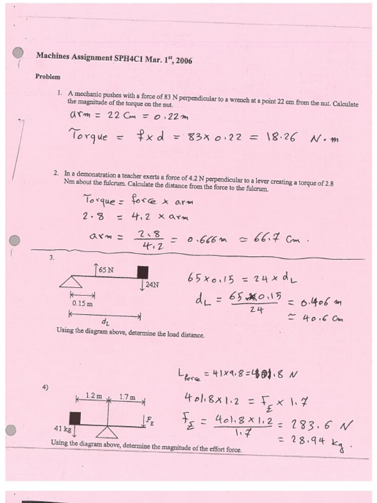 Machines Assignment Answer Key | PDF