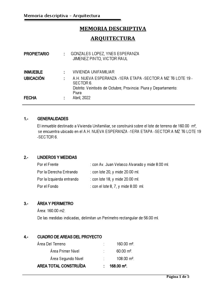 1.2.1 Memoria Descriptiva-Arquitectura | PDF | Pintar | Carpintería