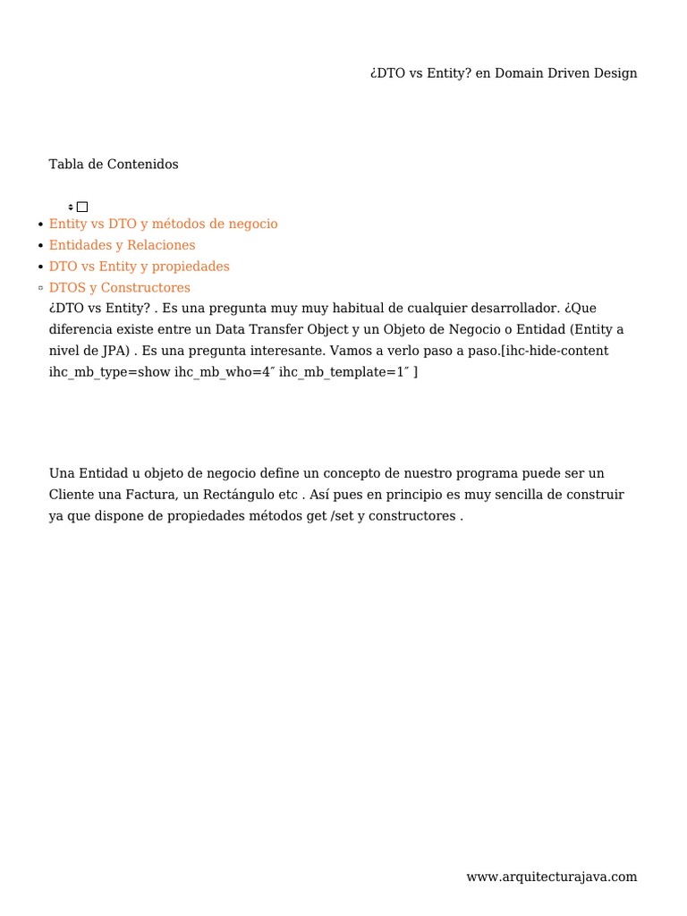 Entity Vs DTO y Métodos de Negocio Entidades y Relaciones DTO Vs Entity ...