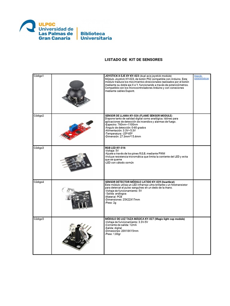 Listado Kit Sensores Arduino | PDF | Diodo emisor de luz | Sensor